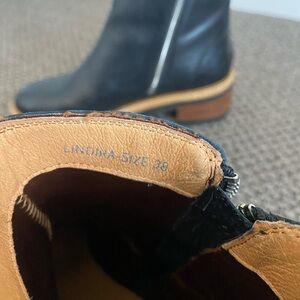 eos | Shoes | Eos Melbourne Black Leather Ankle Dress Boots With Tan ...